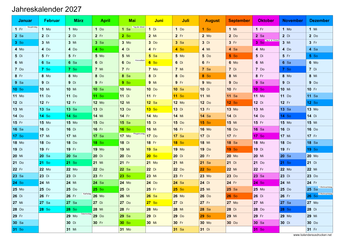 Kalender 2027 Zum Ausdrucken Kalender 2027 Zum Ausdrucken
